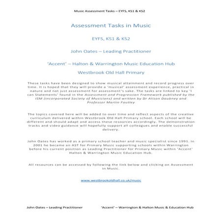 EYFS_KS1_KS2_Music Assessment Tasks - John Oates | PDF