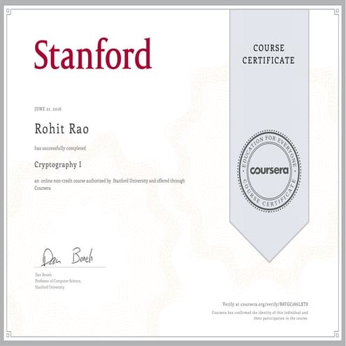 Stanford_Cryptography_Certificate | PDF | Technology & Computing