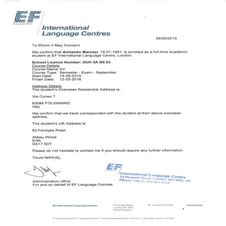 Certificato EF London | PDF