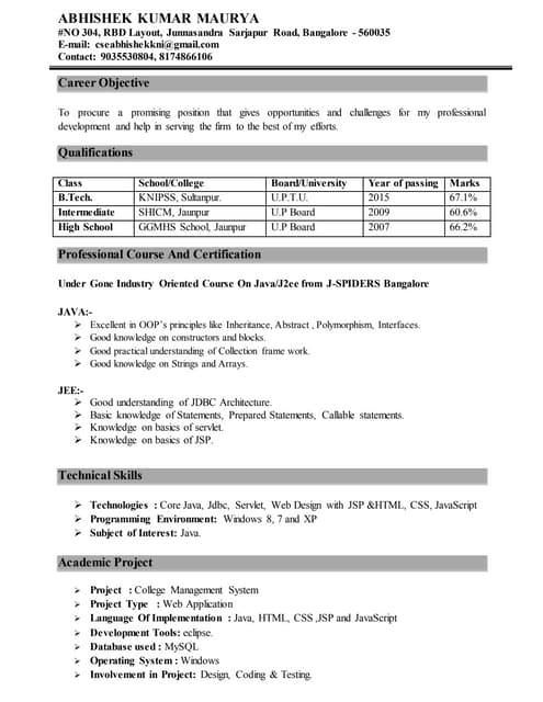 Abhishek Fresher Resume | PDF Abhishek Fresher Resume | PDF