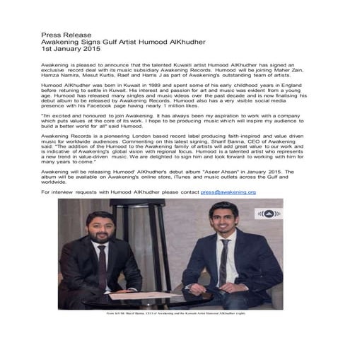 Press Release-Humood AlKhudher-January | DOCX | World/International ...