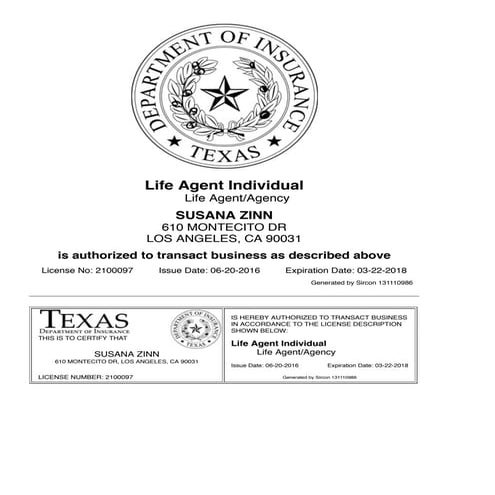 Texas Life Insurance Agent License | PDF