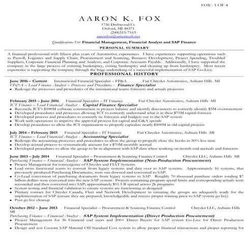Aaron Fox Resume - June 2016 | DOC | Automotive Industry | Industries