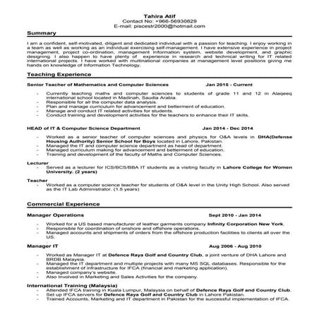 tahira cv latest | PDF