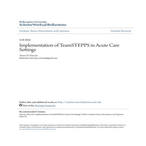 Teamwork Makes the Dream Work: TeamSTEPPS® - Strategies and Tools to ...