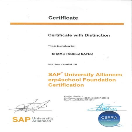 S.Sayed - SAP ERP Certificate | PDF