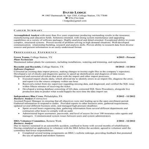 David Lodge's Resume | DOC
