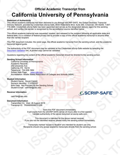 Columbia Southern Transcript | PDF