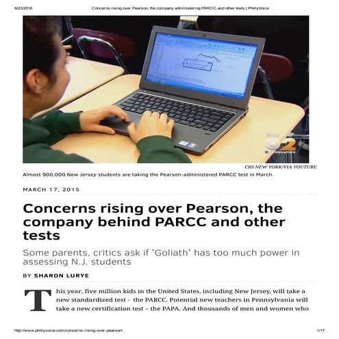 Concerns rising over Pearson, the company administering PARCC and other ...
