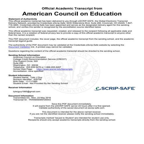 Tyler Guy Ace Transcript | PDF