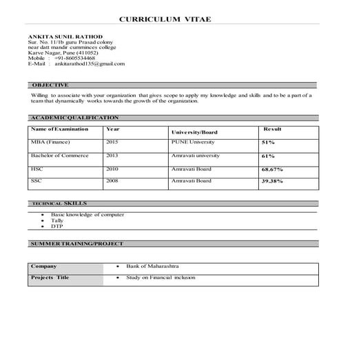 Ankita cv | DOCX