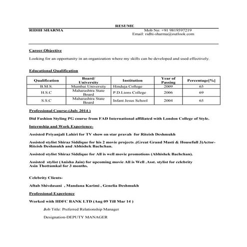 RESUME-ridhi | PDF