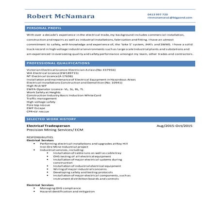 Robert McNamara Resume 2015 | DOCX