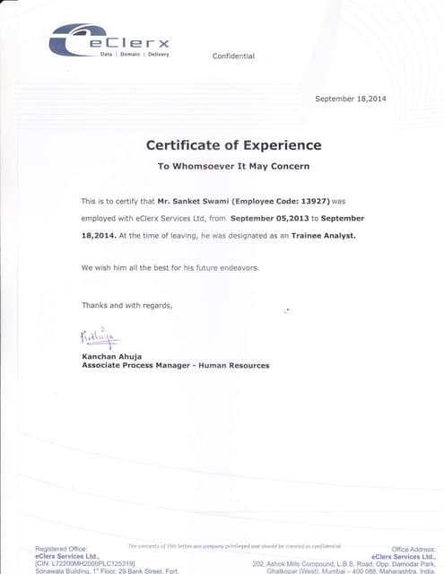 Experience Cert_ of M_R_Selvakumar ARTSON | PDF