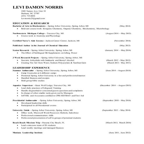 Levi Norris Resume (2015) | PDF