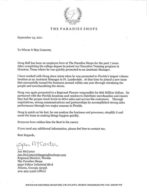 Doug Ball Letter of Recommendation GP | PDF