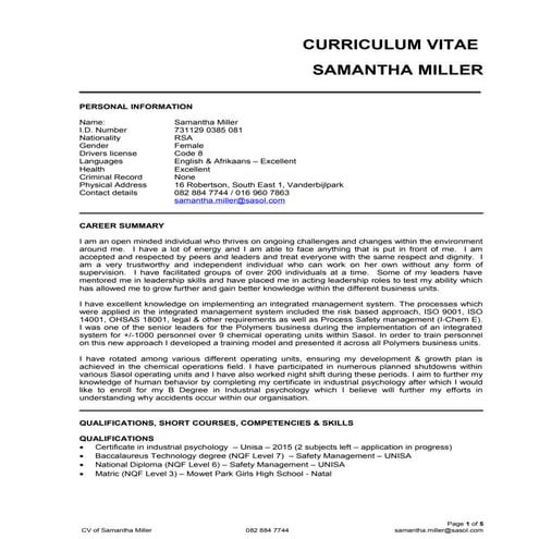 Samantha Miller CV | DOC