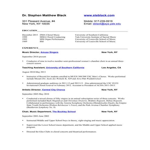 Dr Stephen Black Choral CV Jan 2016 | PDF