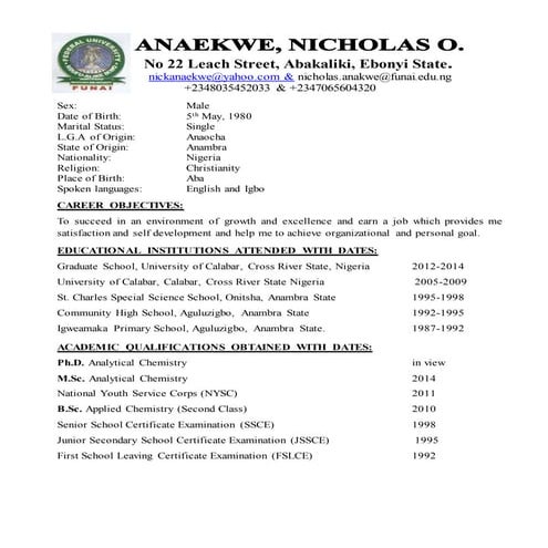 Nicholas Anaekwe's CV | PDF