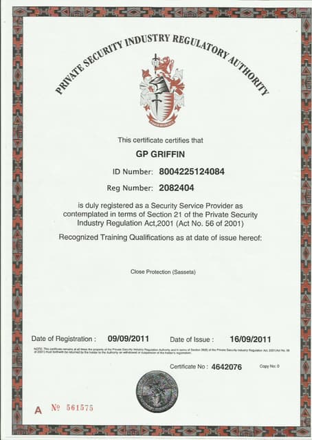 SASSETA Certificate SASSETA Certificate