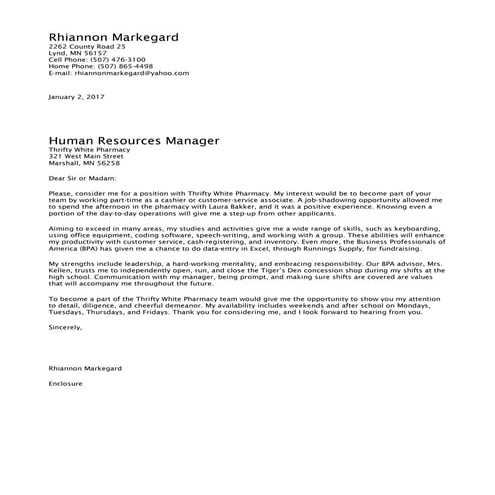 FInished cover letter | RTF | Business | Business and Finance