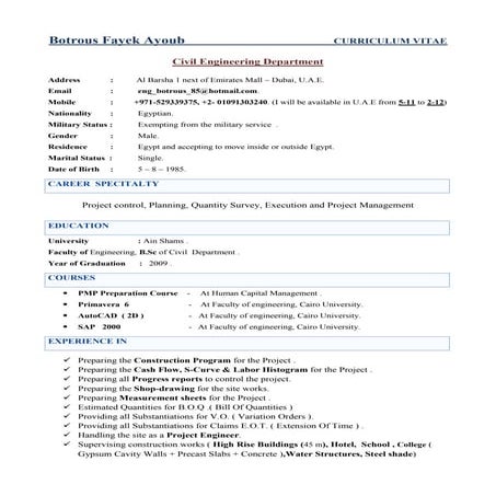 C.V. Civil Engineer Mohamed Elsayed | PDF