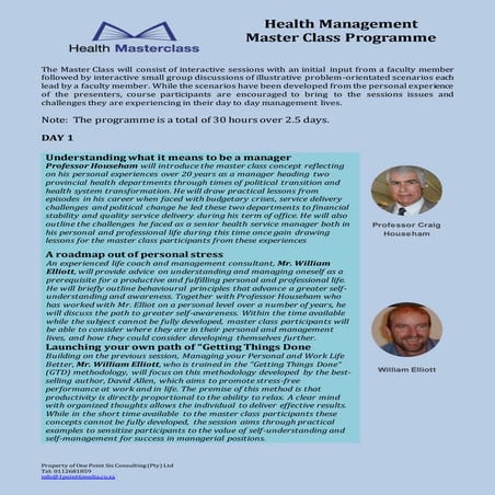 Health Management Master Class Program | PDF