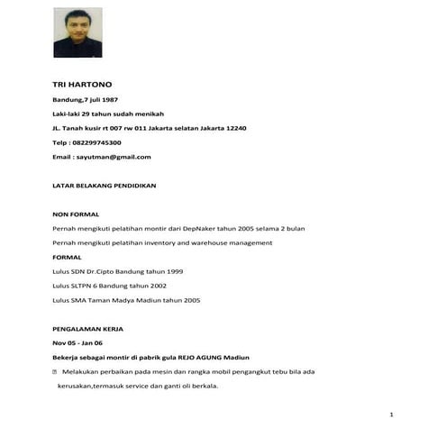 CV TRI HARTONO 2016 | PDF