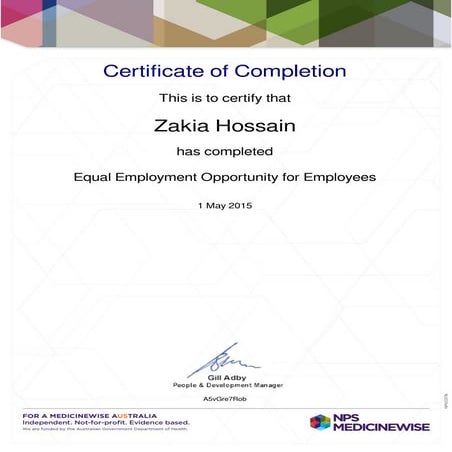 Certificate of Completion - EEO | PDF | Business | Business and Finance