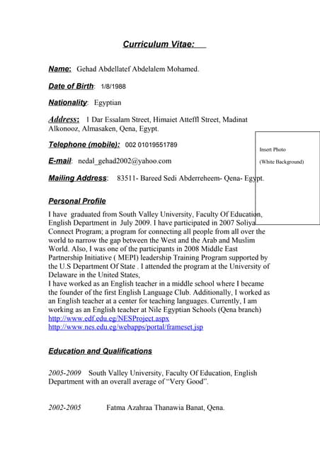 C.V from mostafa mahmoud | DOC | Education