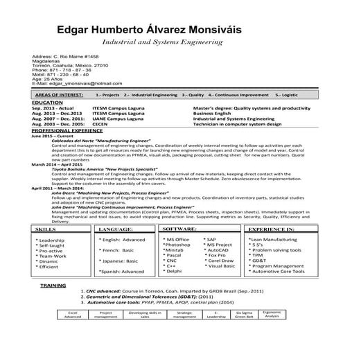 CV English Edgar Alvarez | PDF
