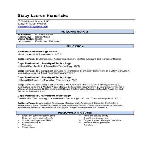 Resume of Stacy Lauren Hendricks | PDF