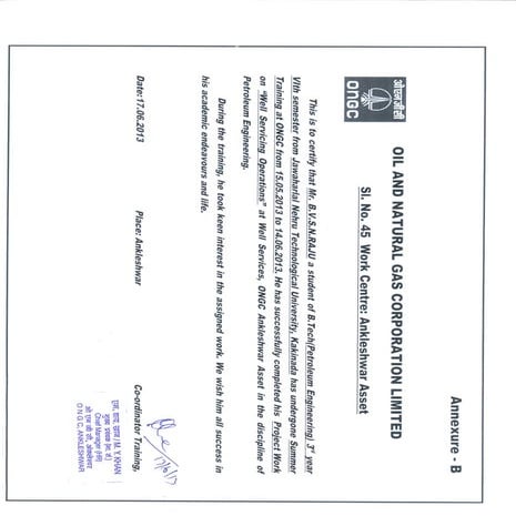Internship Certificate ONGC | PDF