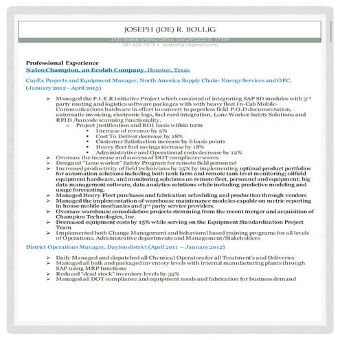 Joe Bollig-Resume | DOCX | Logistics | Business
