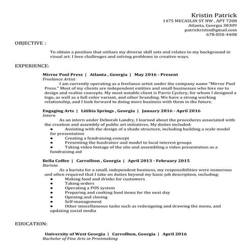 Art Student Resume Sample | PDF