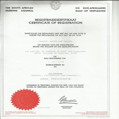 Certificate of Registration (Nursing Council) | PDF