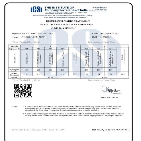 CS Executive Pass certificate | PDF
