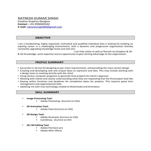 Ratnesh Resume (Creative Graphics Designer ) | PDF