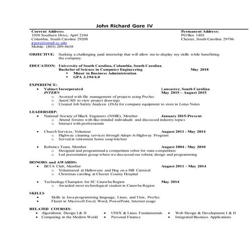 John Richard Gore IV Resume | DOCX | Computer Software and Applications ...