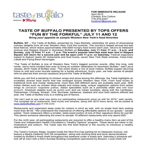 Taste of Buffalo Press Release April 2015 | PDF