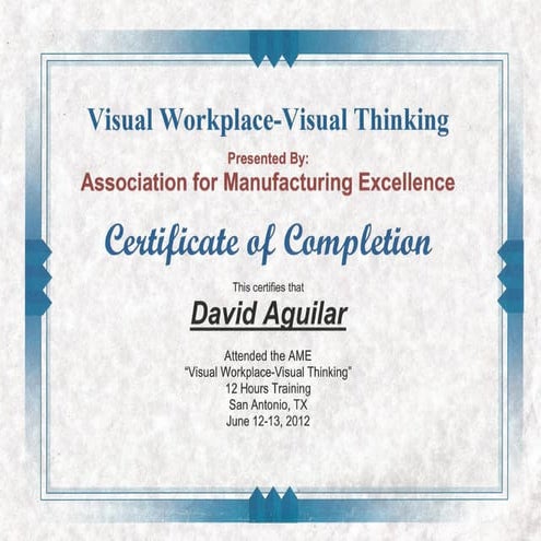 Visual Workplace CERTIFICATE | PPT