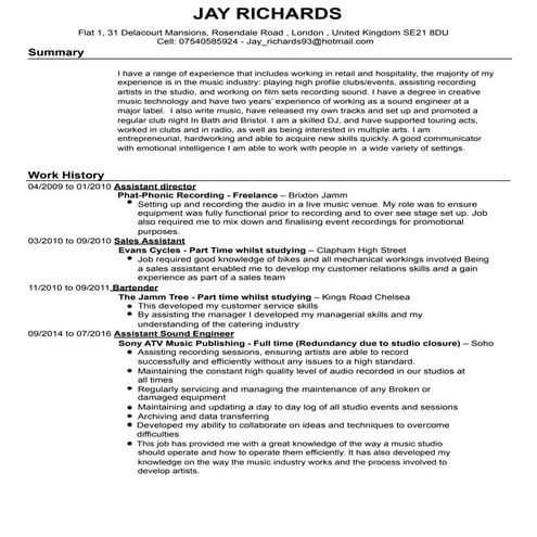 Tommys Mundell Music Resume DSP Engineer 2016 | DOCX