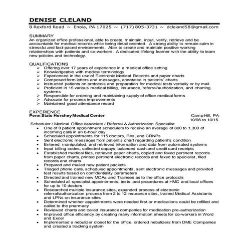 Denise Cleland's Resume - May 2016 | DOCX