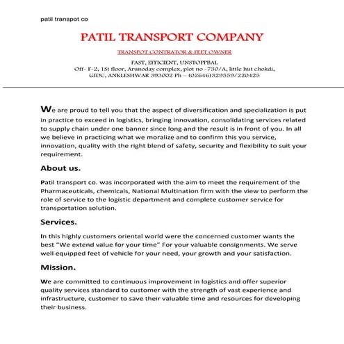 PATIL TRANSPORT COMPANY profile.pdf 4 | PDF