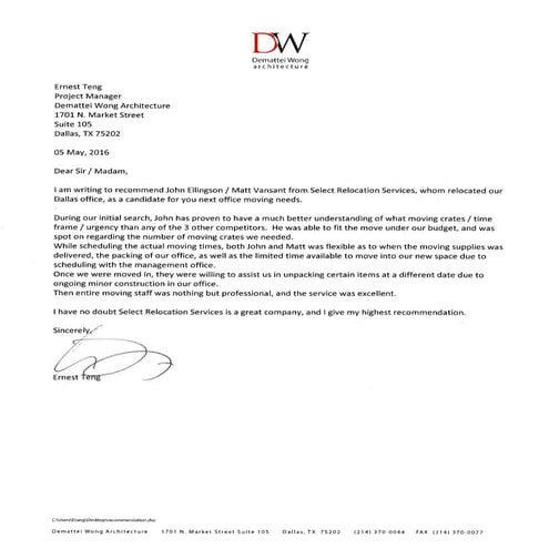 DW Architects Reference Letter | PDF