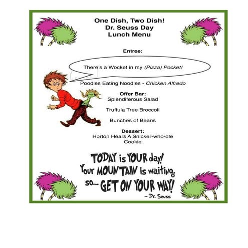 Dr. Seuss Menu SIgns | PDF | Desserts and Baking | Food & Drink