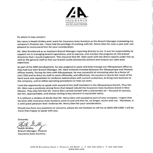 Letter of Recommendation by Heath Gridley | PDF