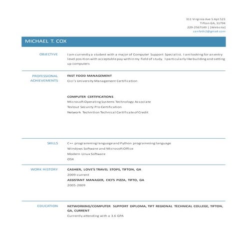 Michael Cox Resume 2 | DOCX