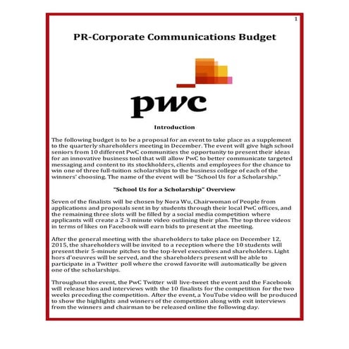 PWC Corporate Communications Budget | DOCX