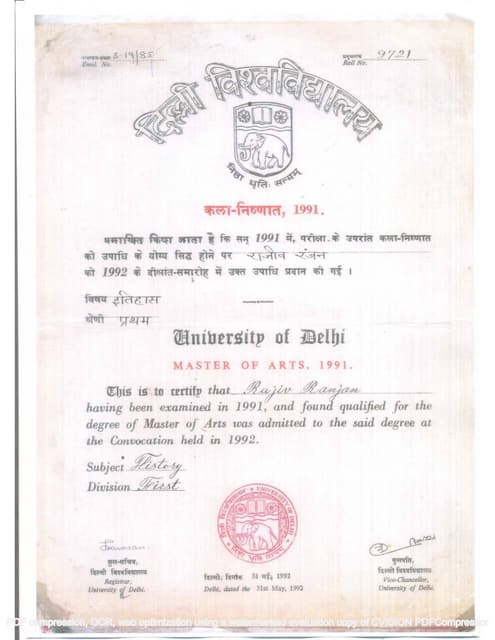 B.A. (Hons)- Delhi University, Degree Certificate | PDF